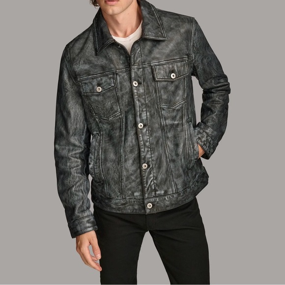 Jackets & Coats | Mens Leather Denim Jacket | Poshmark